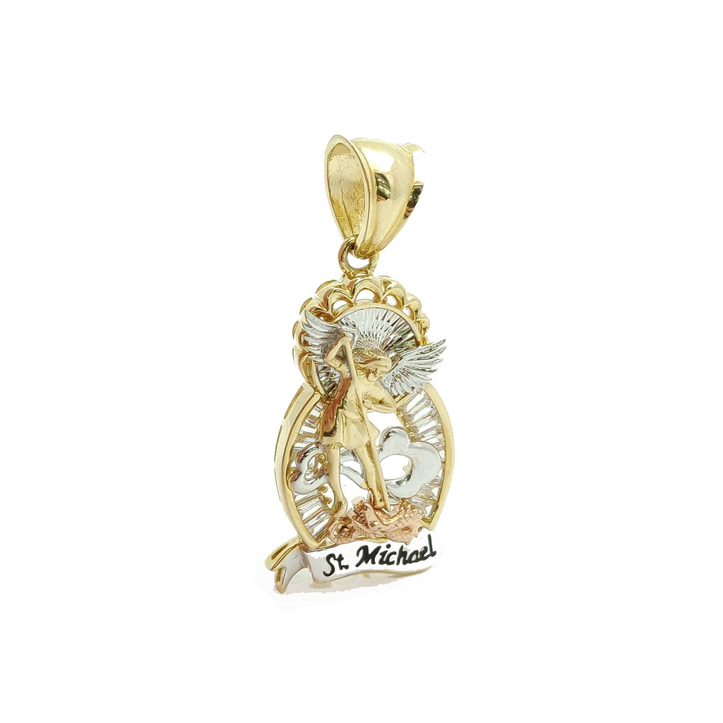 3D Saint Michael Tri-Tone CZ Pendant (14K) – Popular J