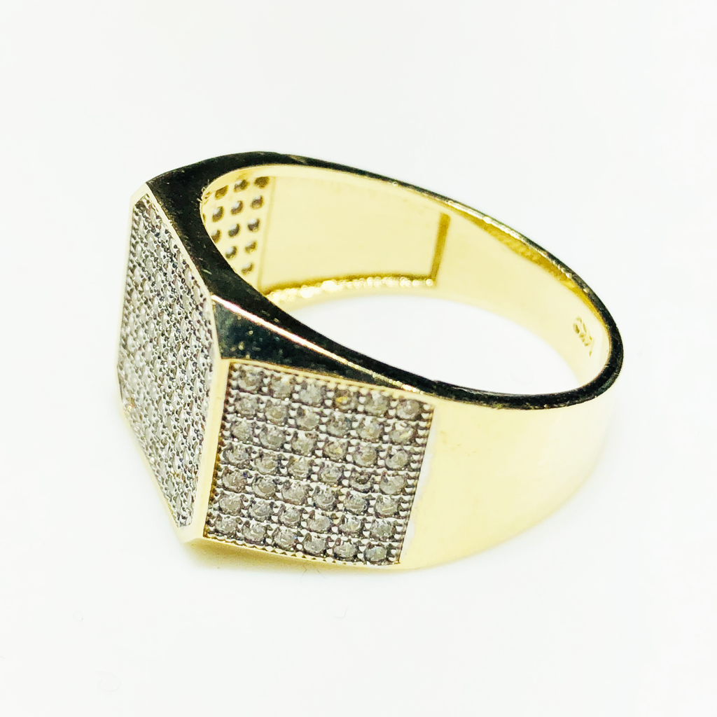 Iced Out Blunt Square CZ Ring 14K Yellow Gold – Popular J