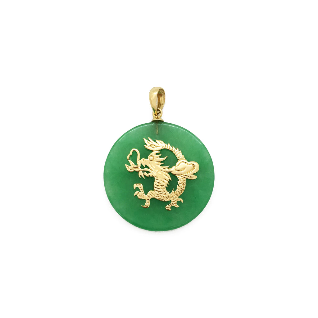 Dragon Chinese Sign Jade Medallion Pendant (14K) – Popular J