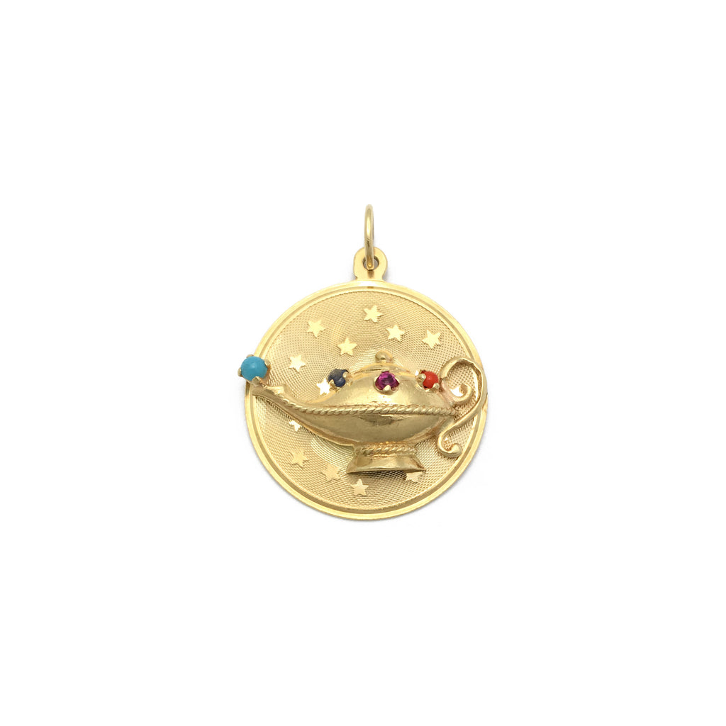 Genie Oil Lamp Gemstones Medallion Pendant (14K) – Popular J