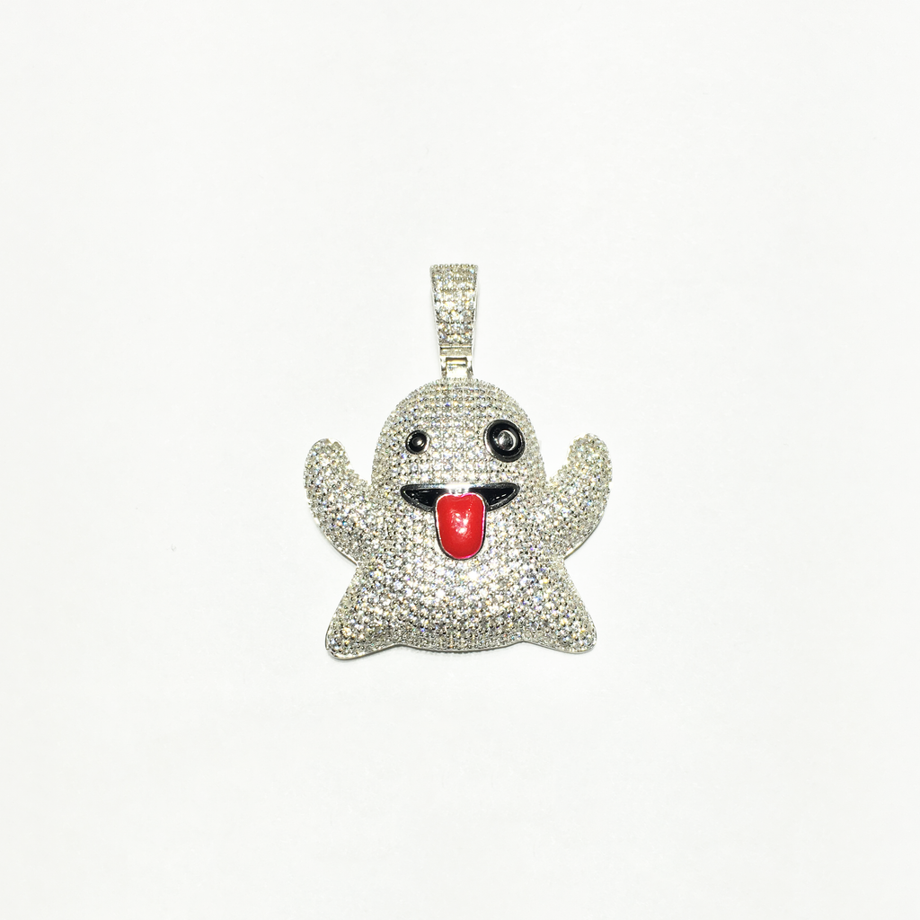 Ghost Emoji Iced-Out Pendant (Silver) – Popular J