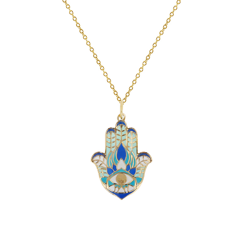 Colorful-Enameled Evil-Eye Hamsa Hand Fancy Necklace (14K) – Popular J