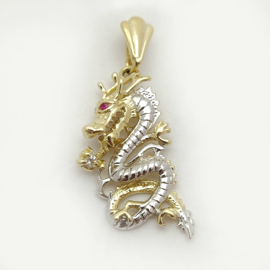Two-Tone Dragon CZ Pendant (14K) – Popular J