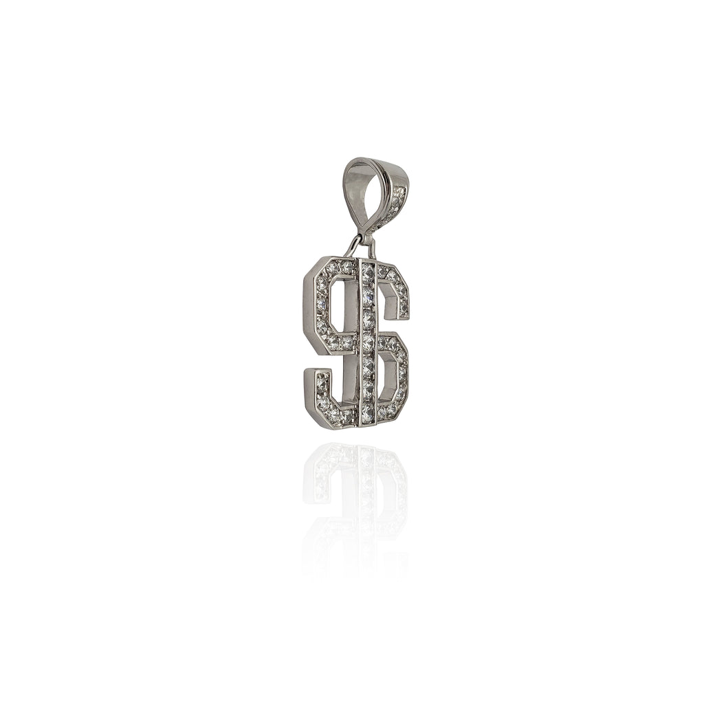 Iced-Out Dollar Sign CZ Pendant (Silver) – Popular J