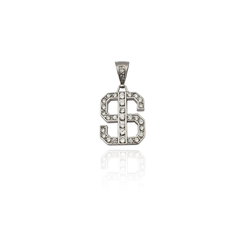 Iced-Out Dollar Sign CZ Pendant (Silver) – Popular J