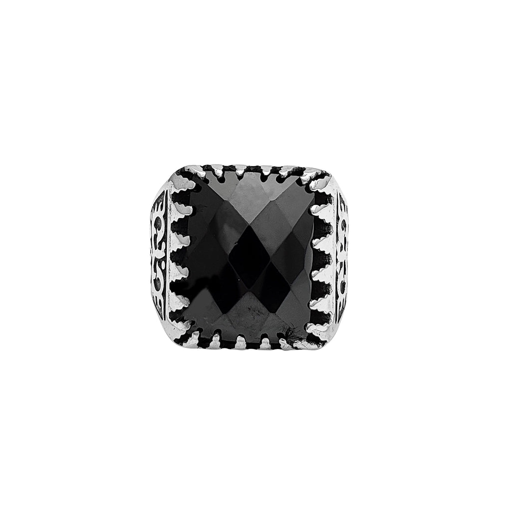 Faceted Cut Black Onyx Men's Ring (Silver) – Popular J