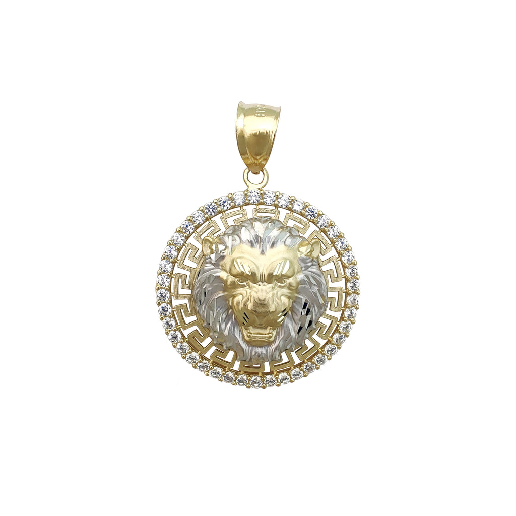 Greek Key Lion Head CZ Pendant (14K) – Popular J