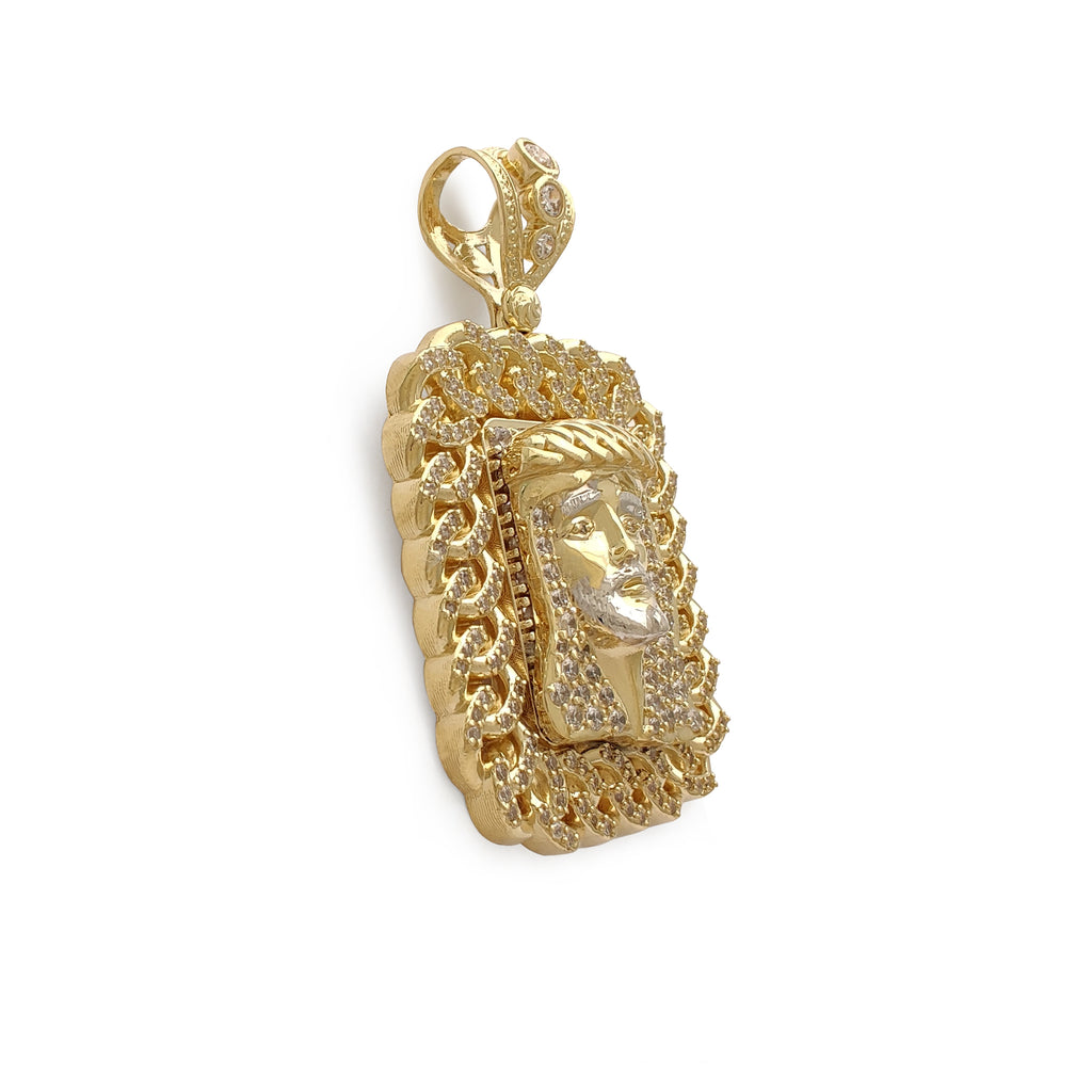 Iced-Out Cuban-Link Frame Jesus Head Pendant (14K) – Popular J
