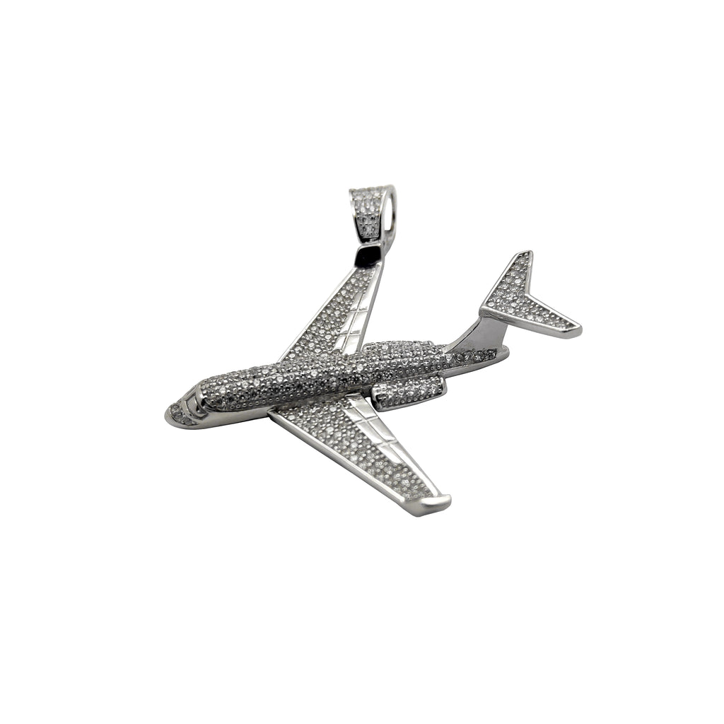 Iced-Out Jet Plane Pendant (Silver) – Popular J