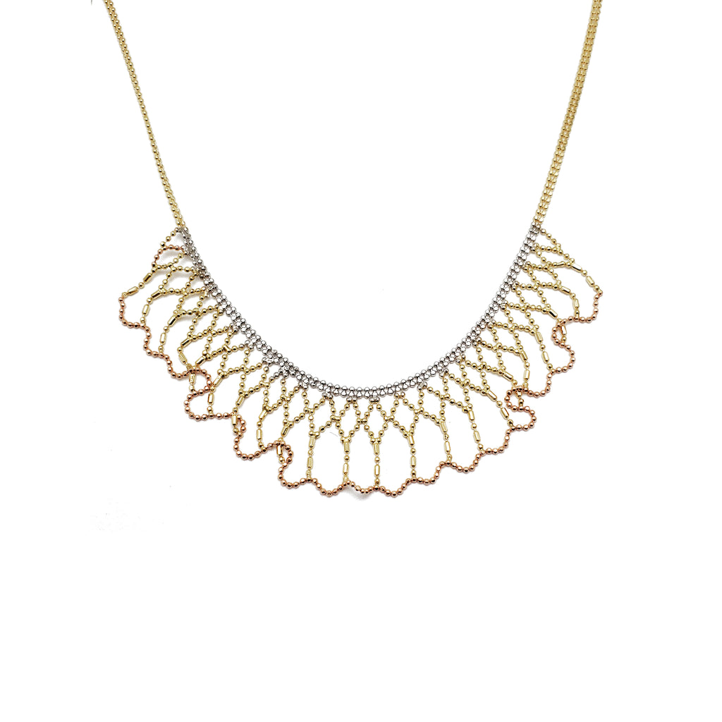 Tri-Color Frilly Bead Fancy Necklace (14K) – Popular J