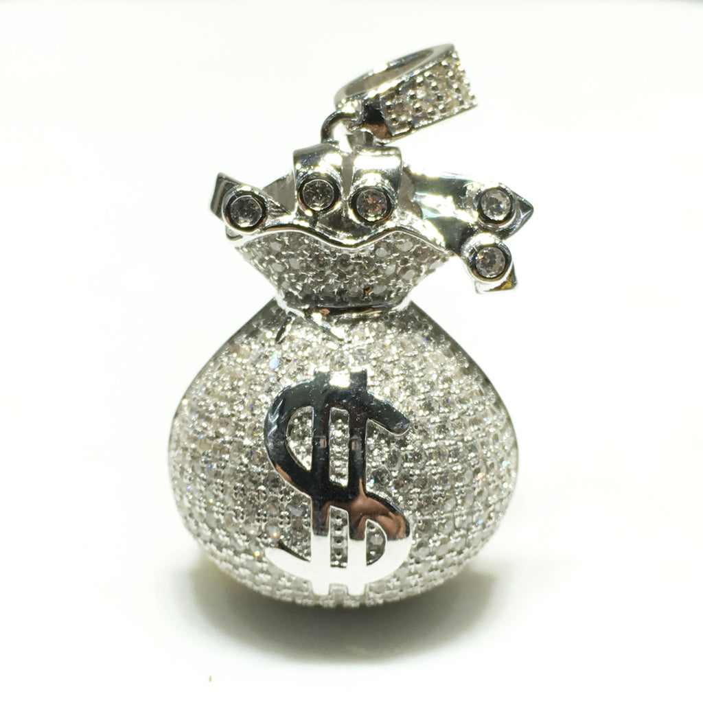 Iced-Out Money Bag Pendant (Model 2) (Silver) – Popular J