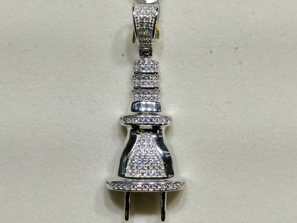 Iced-Out Plug Pendant (Silver) – Popular J