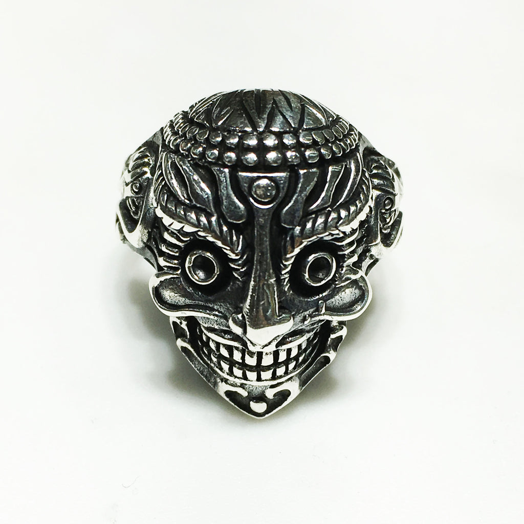 Antique-Finish Samurai Mask Ring (Silver) – Popular J