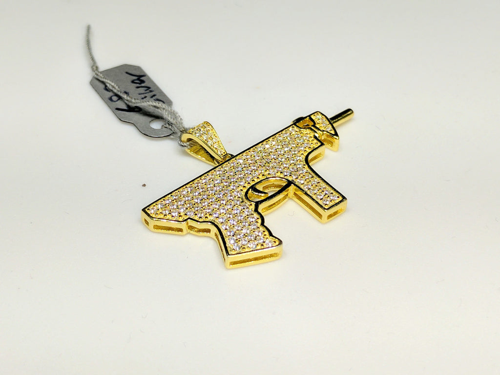 Iced-Out Submachine Gun Pendant CZ Silver – Popular J